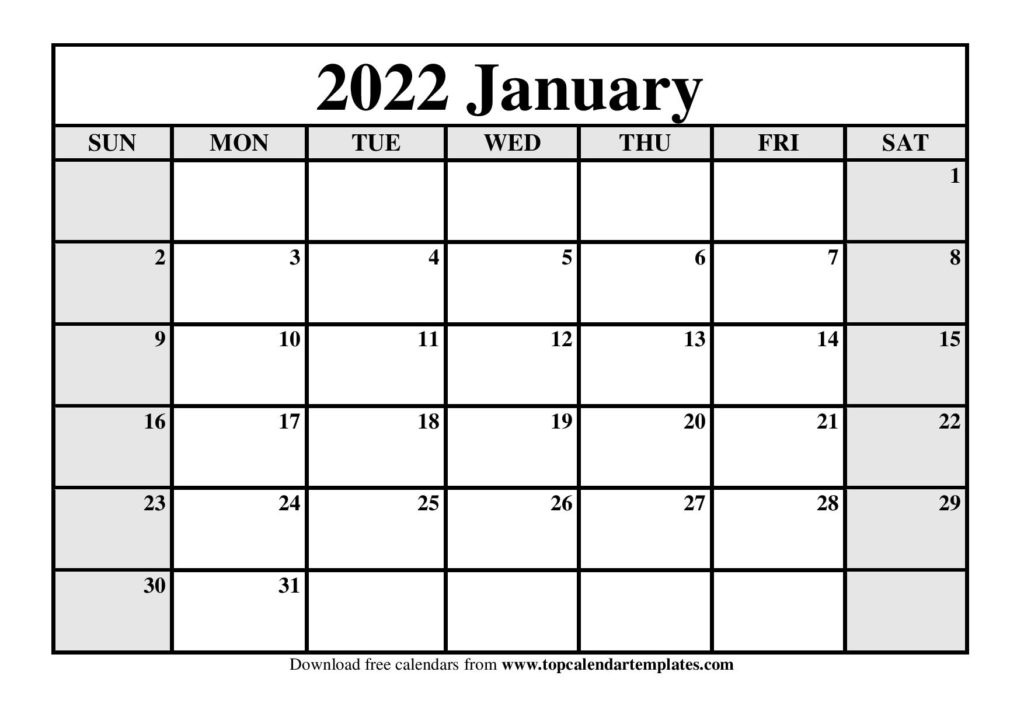 Printable Calendar January 2022 Templates PDF Word Excel